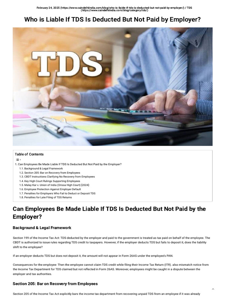 TDS Liability: Employer vs Employee | PDF | Taxes | Employment