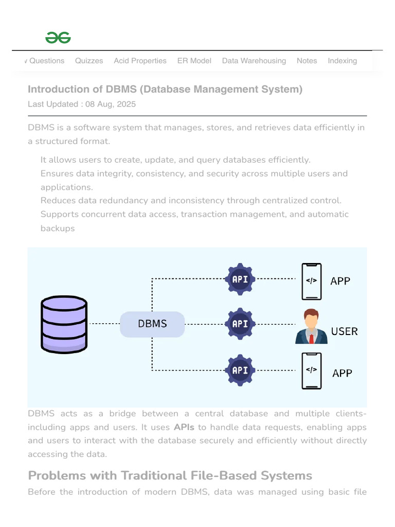 Introduction of DBMS (Database Management System) - GeeksforGeeks | PDF | Databases | Sql