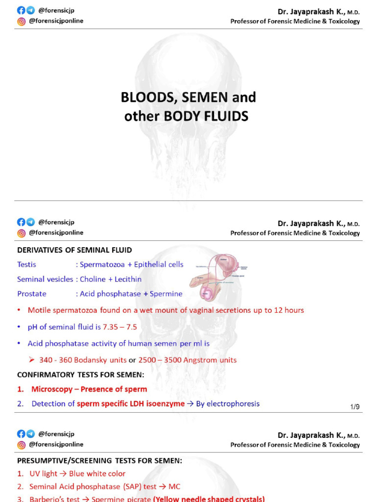 Blood, Semen & Other Body Fluids | PDF