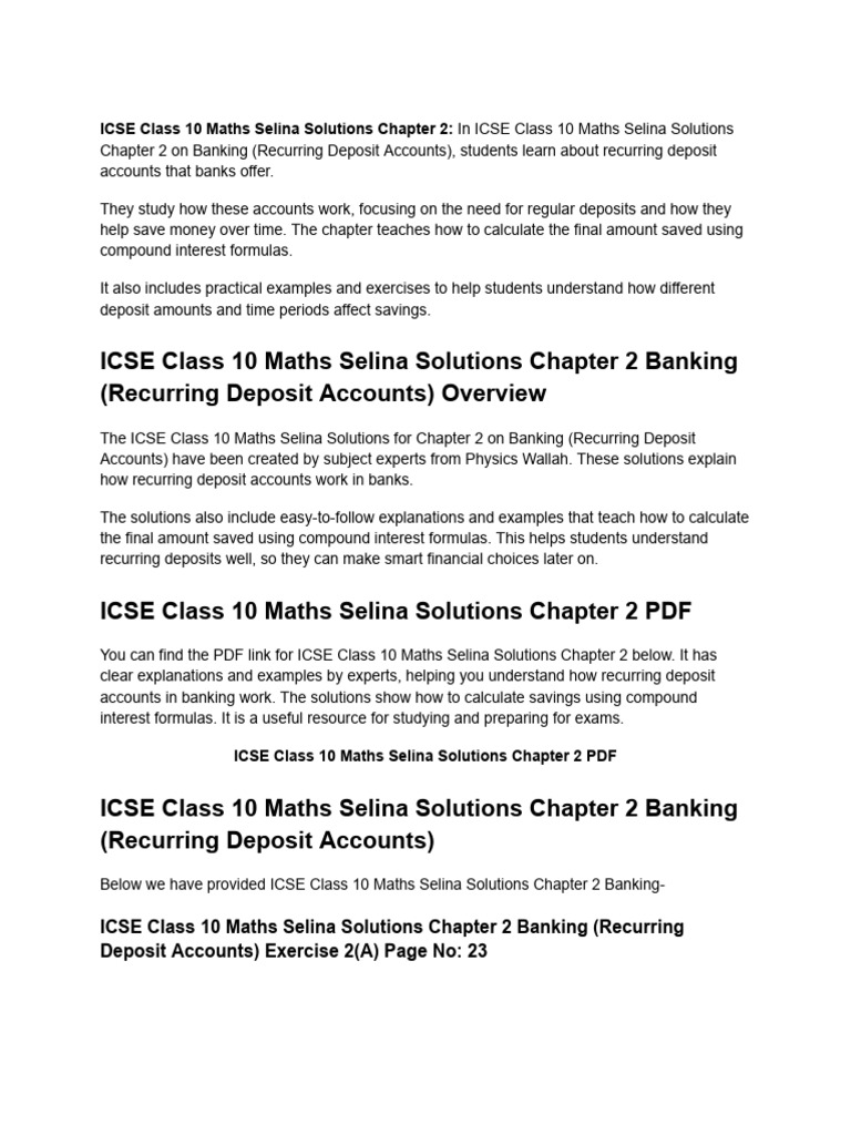 ICSE Class 10 Maths Selina Solutions Chapter 2 Banking (Recurring ...