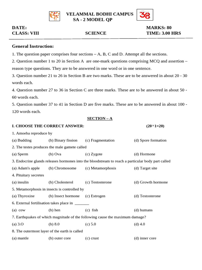 Grade 8 Sa-2 Model Question Paper-1 | PDF | Combustion