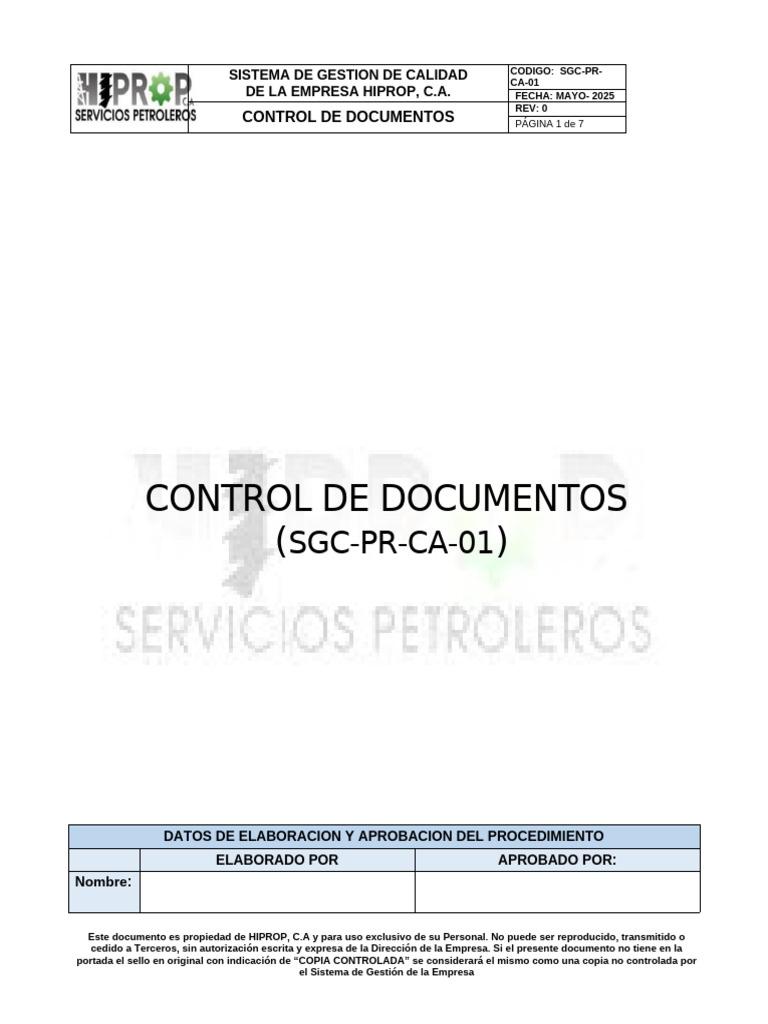 Sgc-pr-CA-01 Rev. 0 Control de Documentos. | PDF | Sistema de manejo de ...