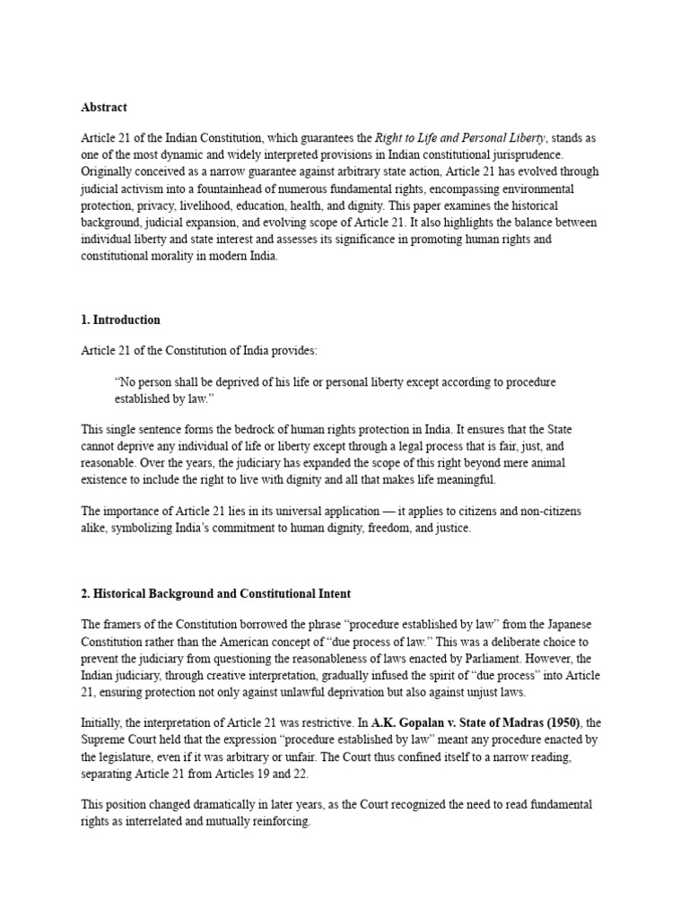 Evolution of Article 21 in India | PDF | Due Process | Human Rights