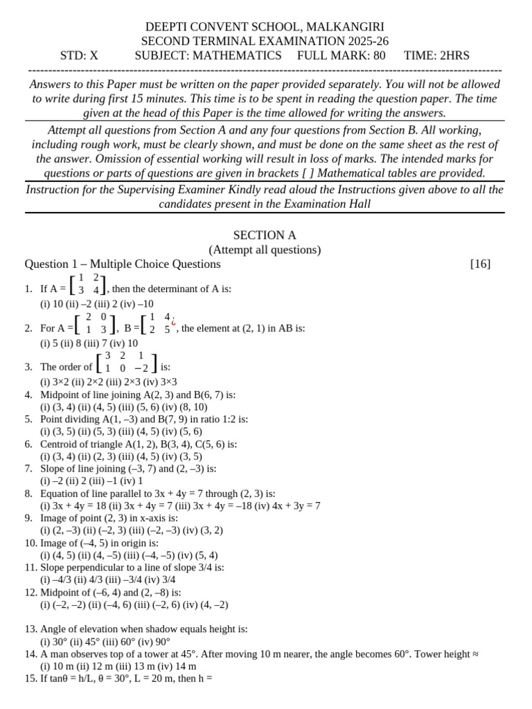 Mathematics Final Exam Paper IX | PDF | Cartesian Coordinate System ...
