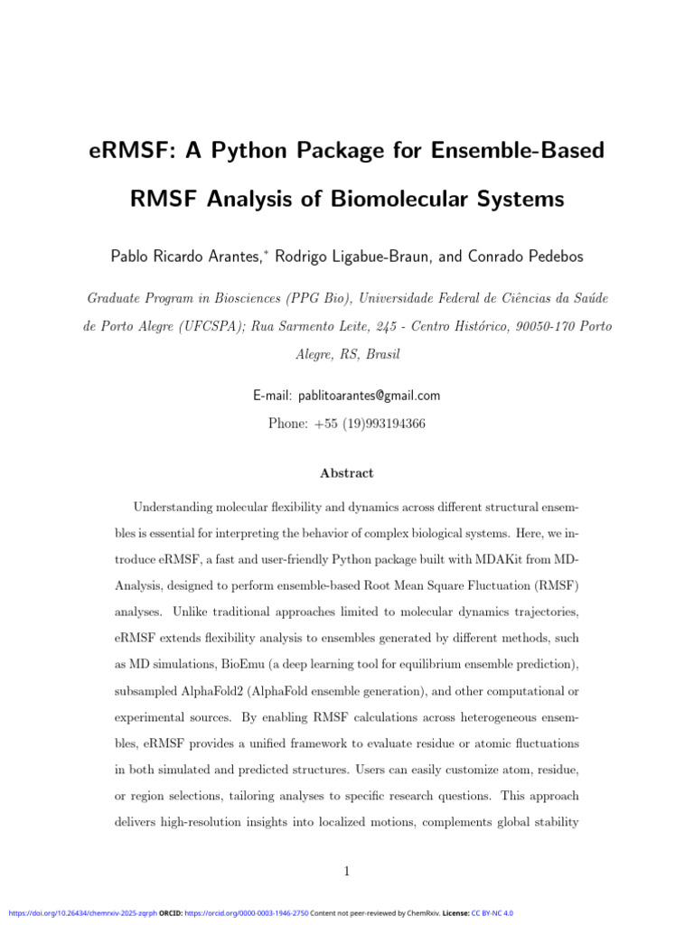 E RMSF A Python Package For Ensemble Based RMSF Analysis of Biomolecular Systems | PDF ...