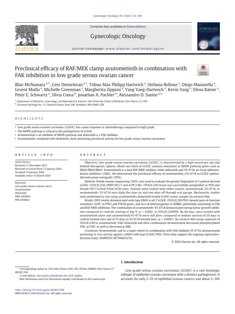 Preclinical Efficacy of RAF and MEK Clamp Avutometinib in Combination ...