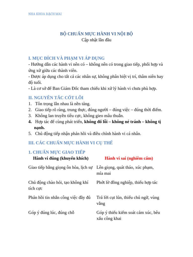 Bo Chuan Muc Hanh Vi Noi Bo | PDF