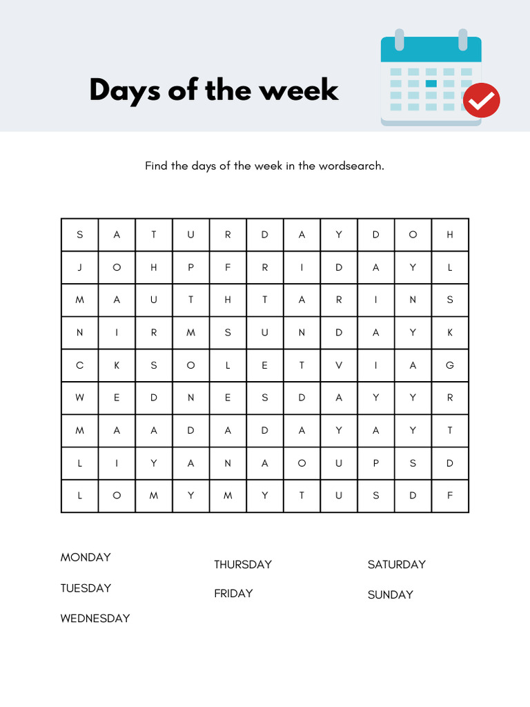 Days of The Week Wordsearch | PDF