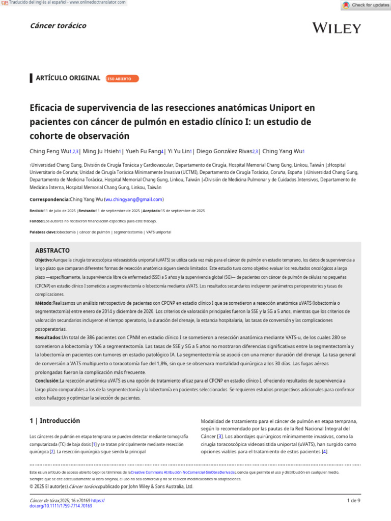 Supervivencia en cáncer de pulmón: uVATS | PDF | Cáncer de pulmón | Cáncer