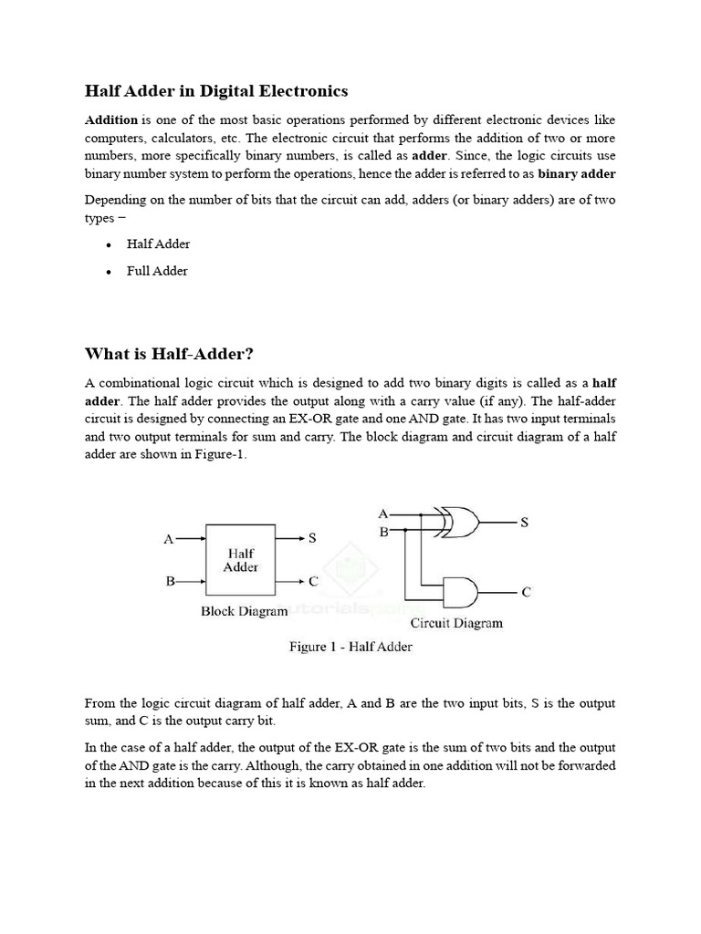 Half Adder Overview in Digital Circuits | PDF | Digital Electronics ...
