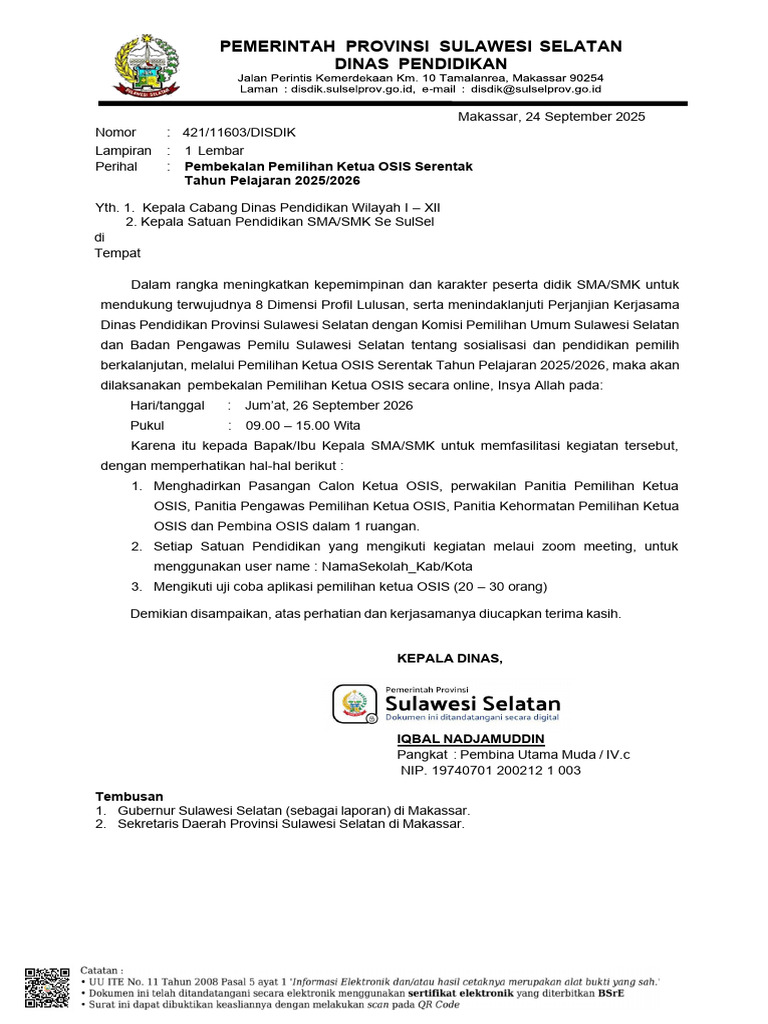 Pembekalan Dan Uji Coba Aplikasi Pemilihan Ketua OSIS Serentak Tahun Pelajaran 2025-2026.. | PDF