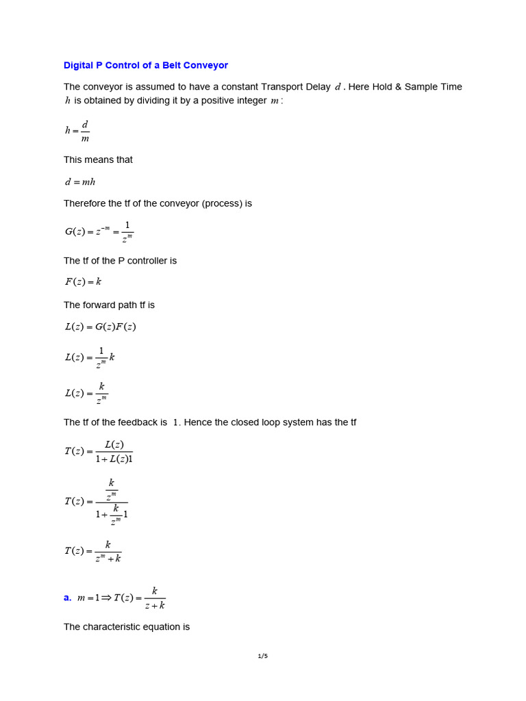 E06P4 Digital P Control of Conveyor | PDF | Control Theory | Complex Number