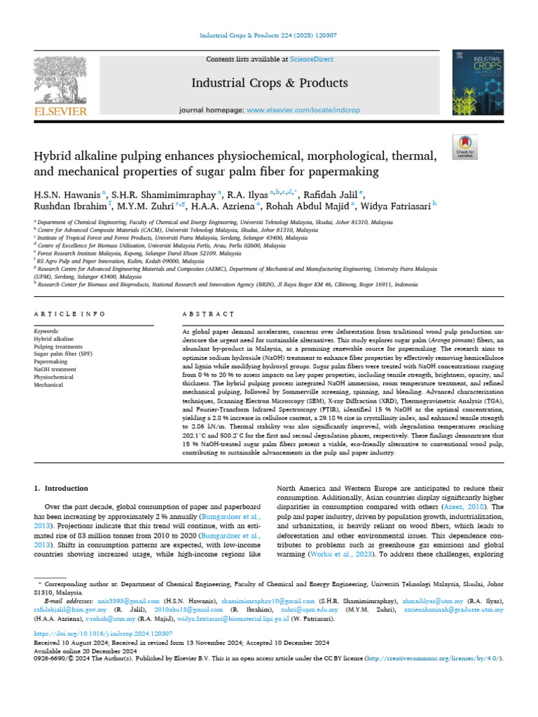 Hybrid Alkaline Pulping Enhances Physiochemical, Morphological, Thermal ...