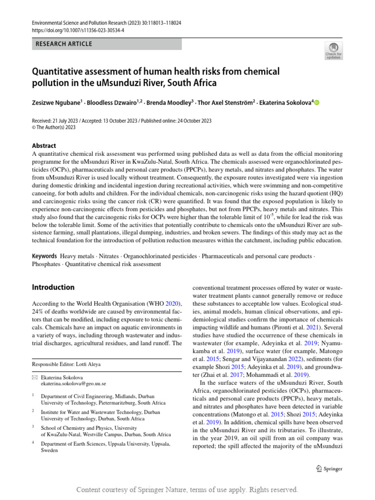 Environmental Science and Pollution Research Quant | PDF | Earth ...