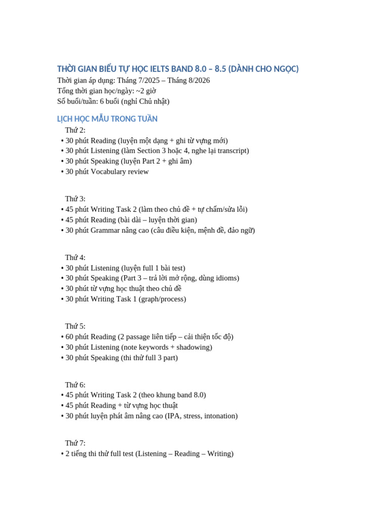 Thoi Gian Bieu Tu Hoc IELTS Ngoc | PDF