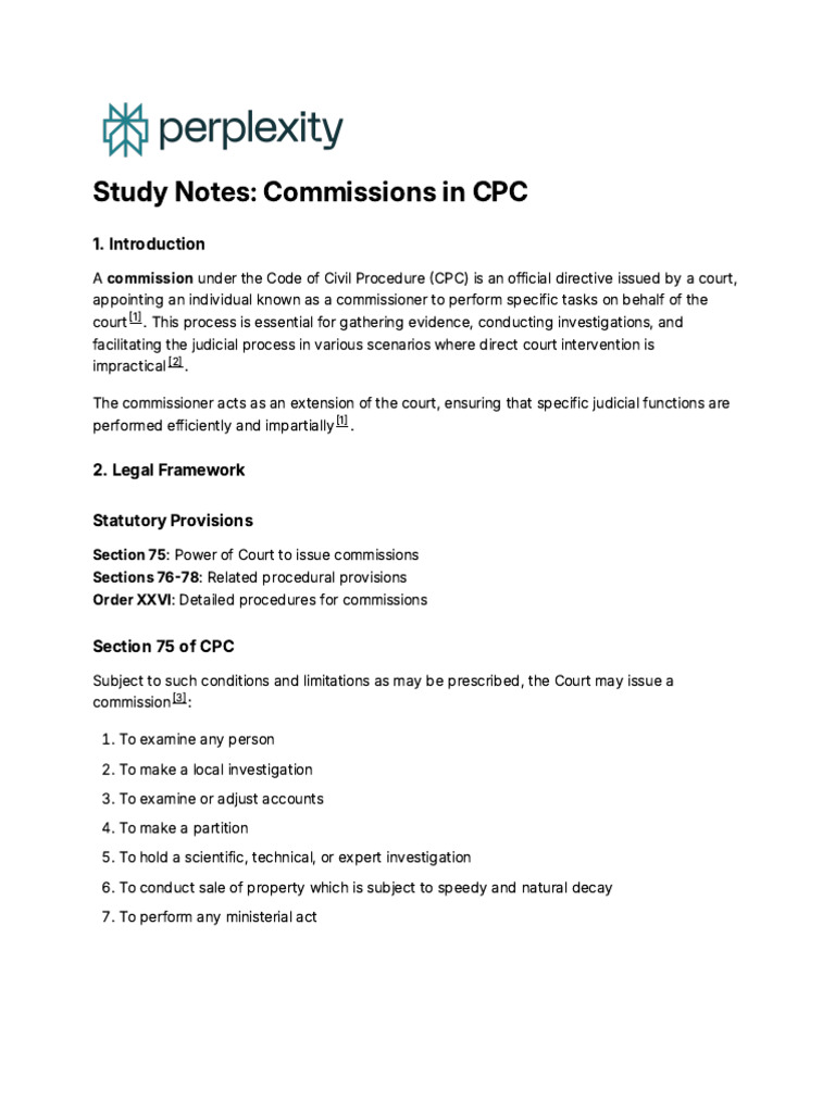 Study Notes - Commissions in CPC | PDF | Witness | Lawsuit