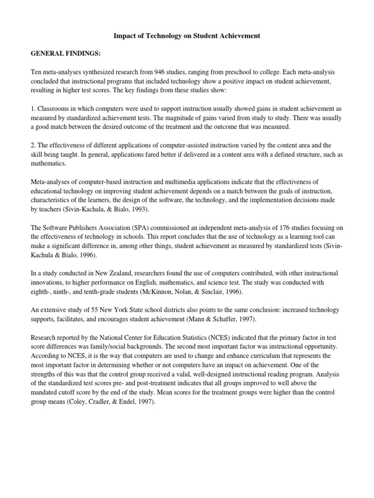 Impact of Technology On Student Achievement | PDF | Educational ...