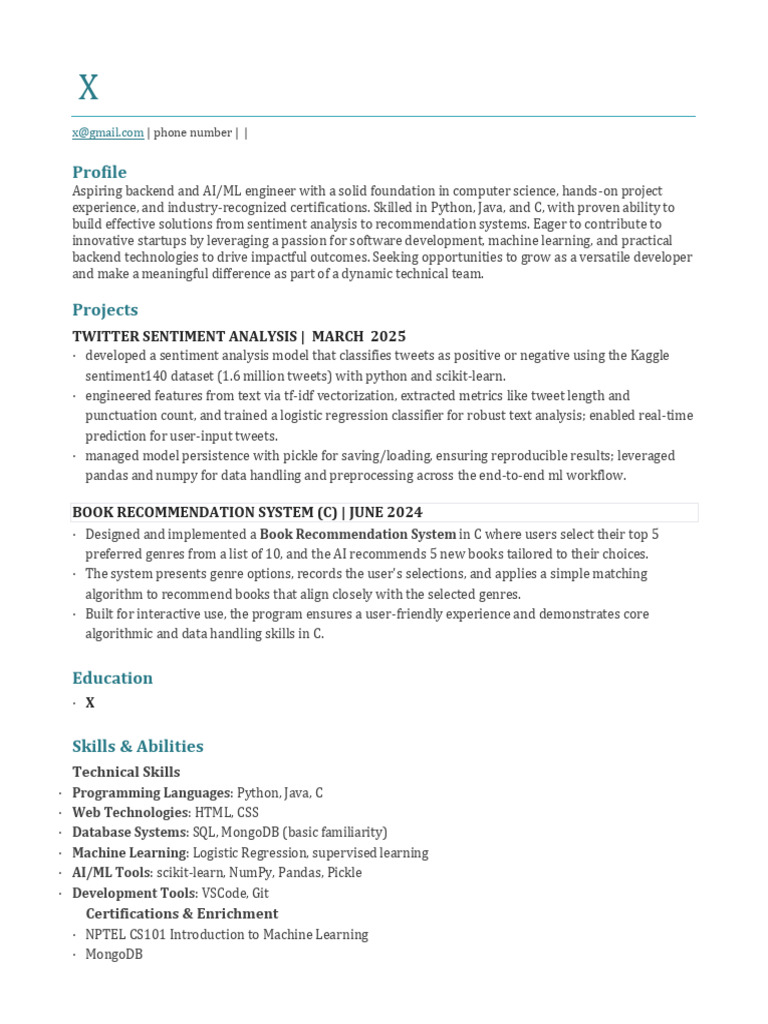 Aspiring Backend & AI/ML Engineer Profile | PDF