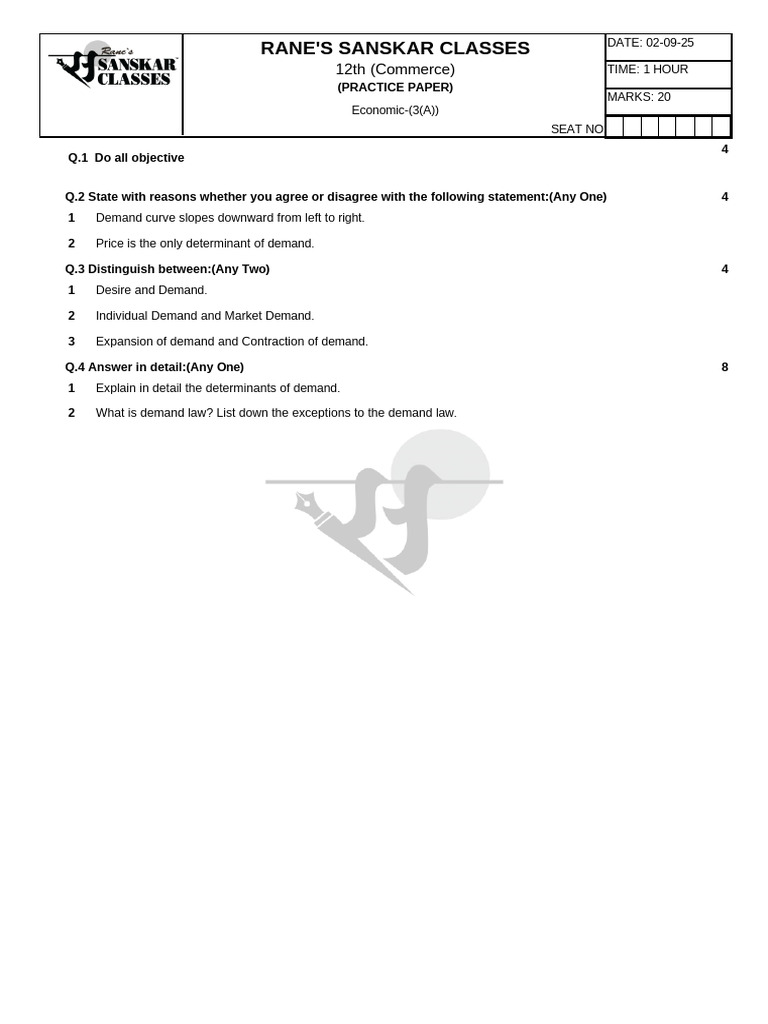 Syjc-Eco - Practice Paper | PDF