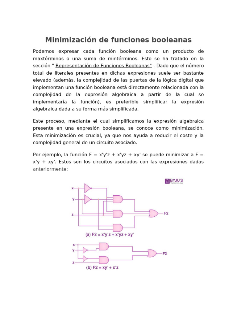 Minimizacion de Funciones Booleanas | PDF | Álgebra de Boole | Enseñanza de matemática