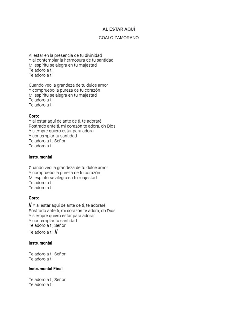 Al Estar Aquí. Letra | PDF