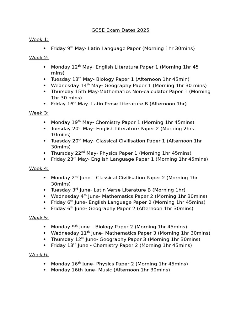 GCSE Exam Schedule for 2025 | PDF