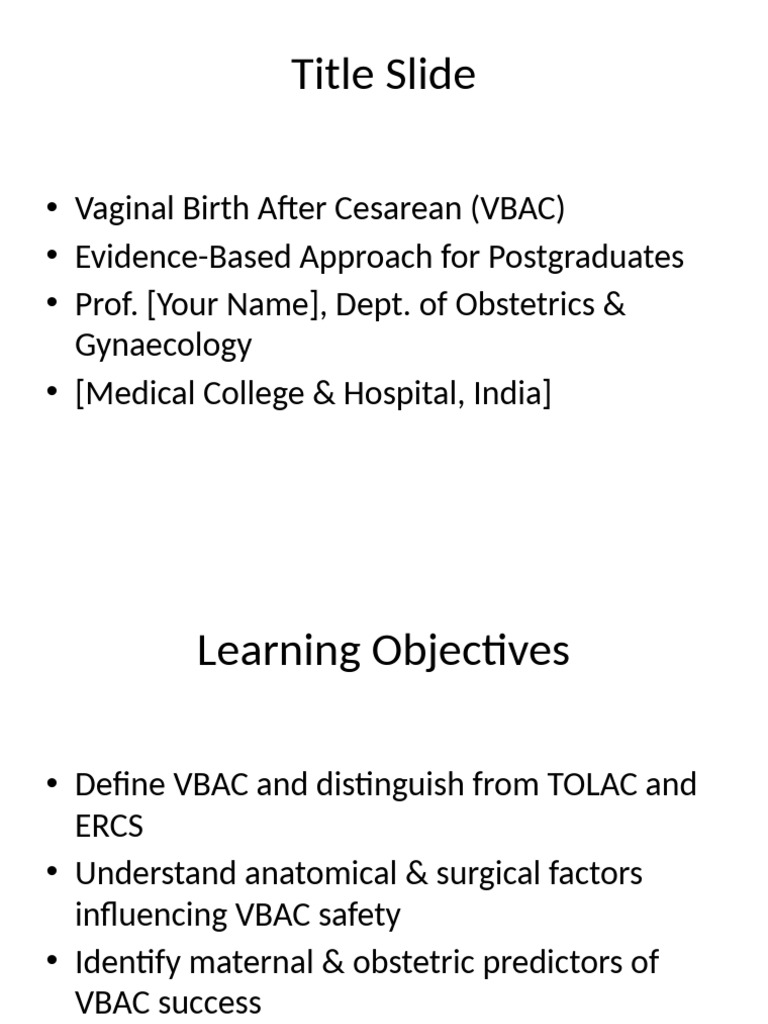 VBAC: Evidence-Based Guidelines for Postgraduates | PDF