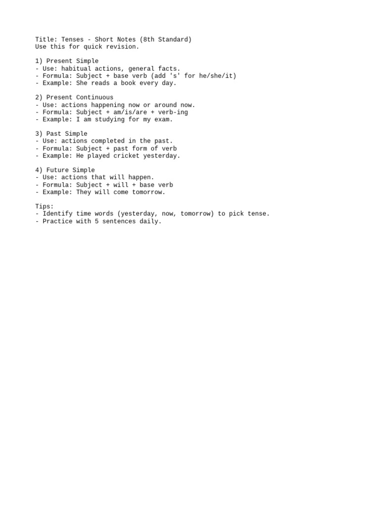 1 English Notes Tenses | PDF