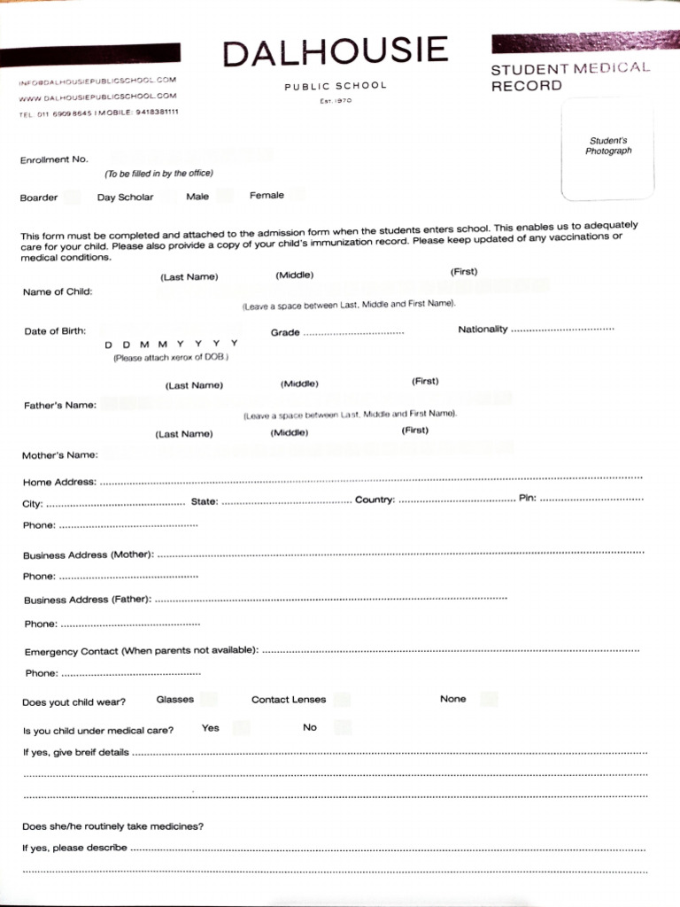Student Medical Form | PDF