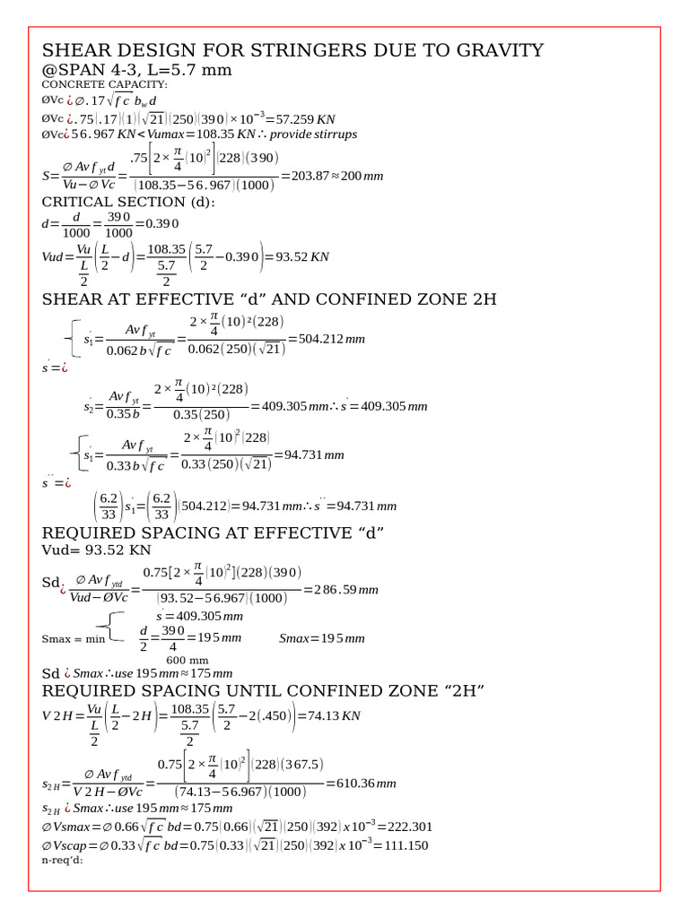 Shear Design for Stringers in Concrete | PDF