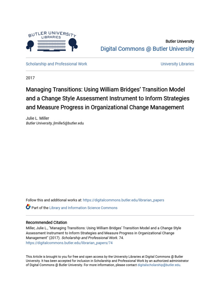 Managing Transitions - Using William Bridges - Transition Model and | PDF | Libraries | Change ...
