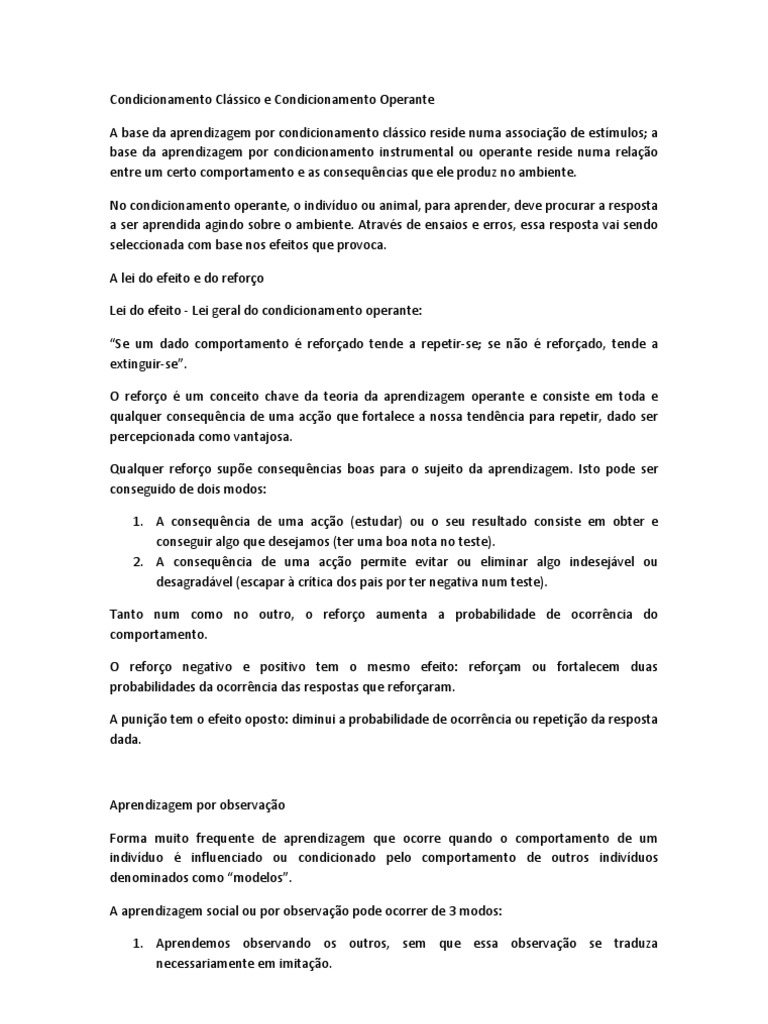 Condicionamento Clássico e Condicionamento Operante | PDF | Ação ...
