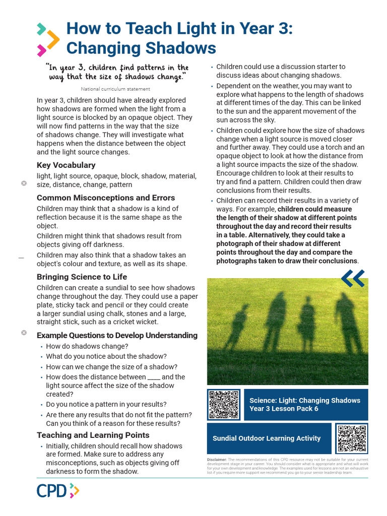 Year 3 Science: Understanding Shadows | PDF | Shadow
