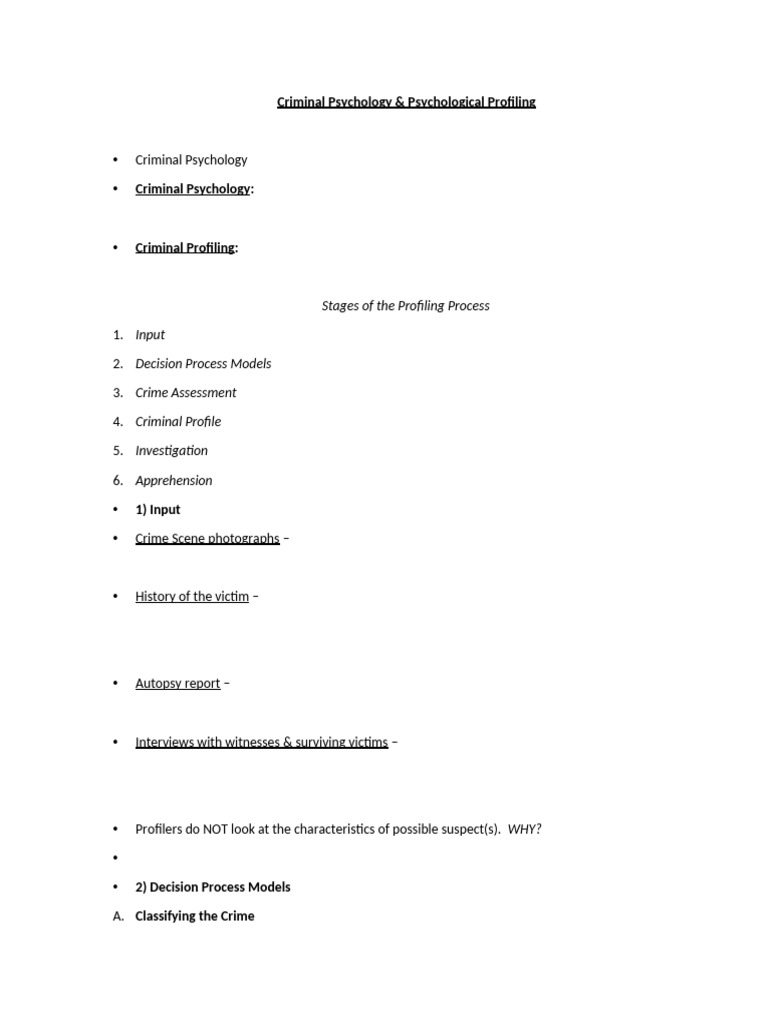 Criminal Psychology & Psychological Profiling Notes | PDF | Offender ...