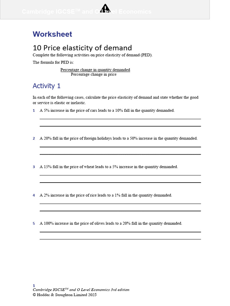 Chapter 10 Worksheet Price Elasticity Of Demand Pdf Price