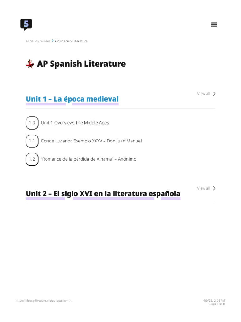 0.0 AP Spanish Literature - Notes and Study Guides - Fiveable | PDF ...