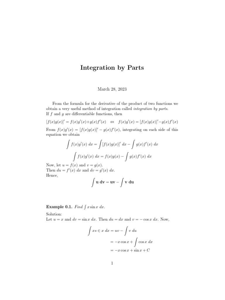Final 2. Integration by Parts | PDF | Mathematical Relations | Functions And Mappings