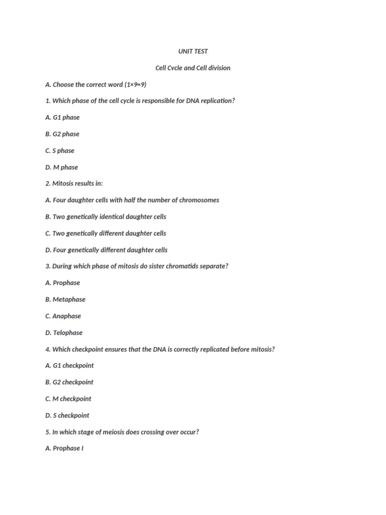 Cell Cycle and Division Unit Test | PDF