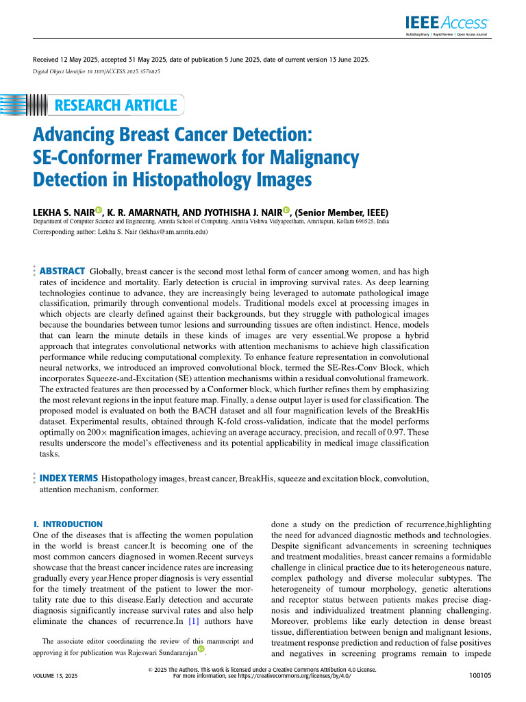Advancing Breast Cancer Detection SE-Conformer Framework For Malignancy ...
