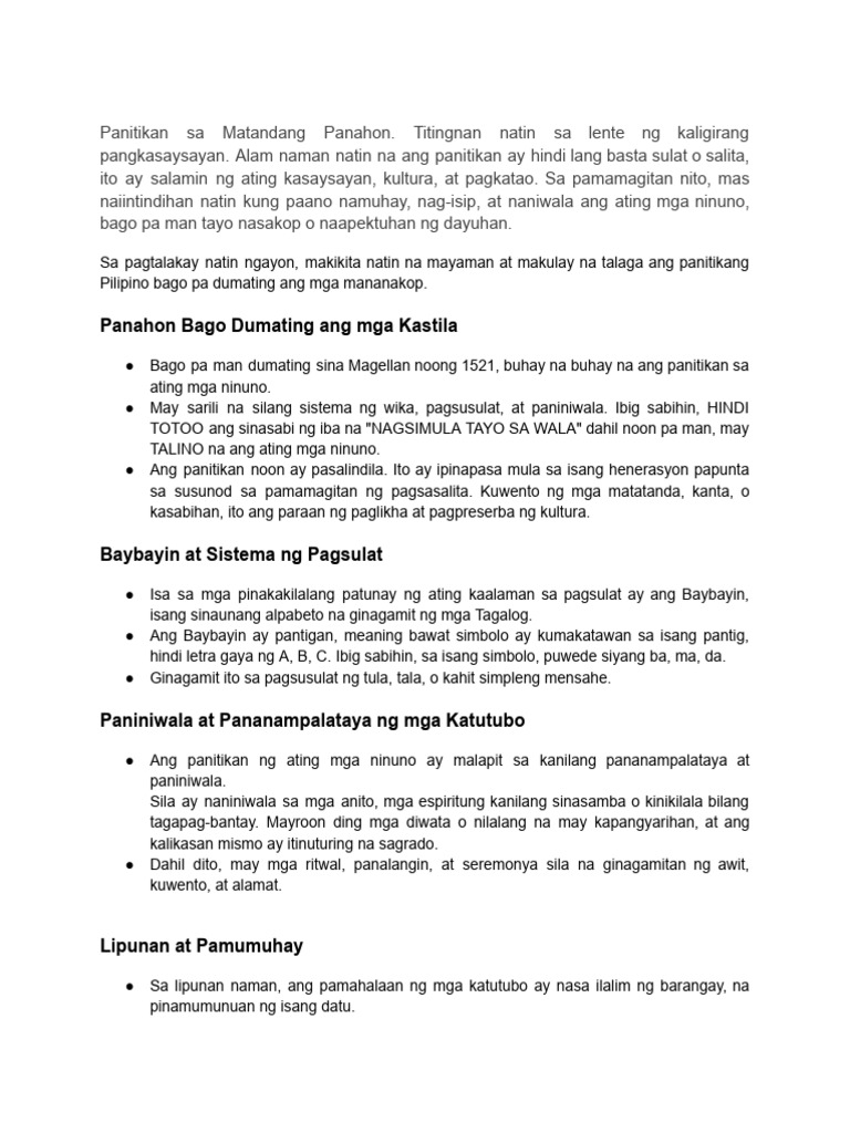 Panitikan Sa Matandang Panahon | PDF