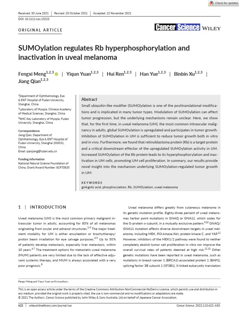 SUMOylation Regulates RB Hyperphosphorylation and Inactivation in Uveal ...