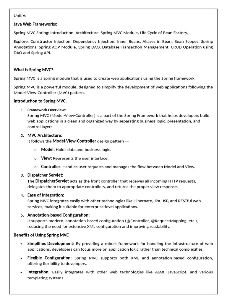 Unit V-1 | PDF | Spring Framework | Model–View–Controller