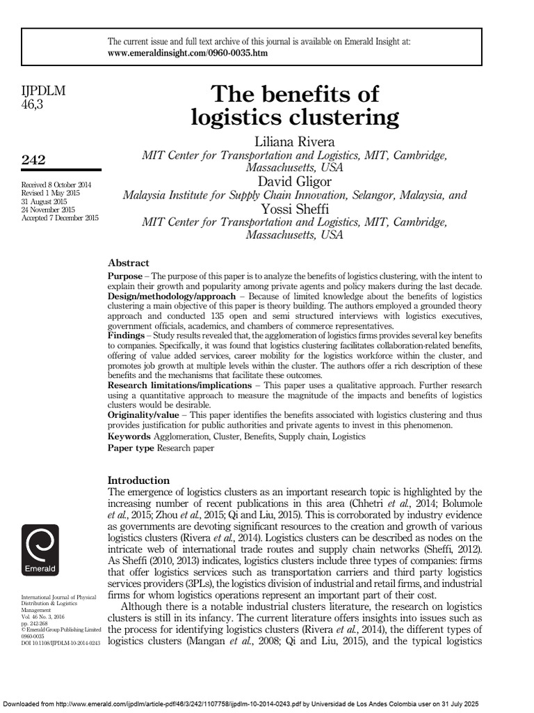 Rivera, L., Gligor, D., & Sheffi, Y. (2016). The benefits of logistics ...