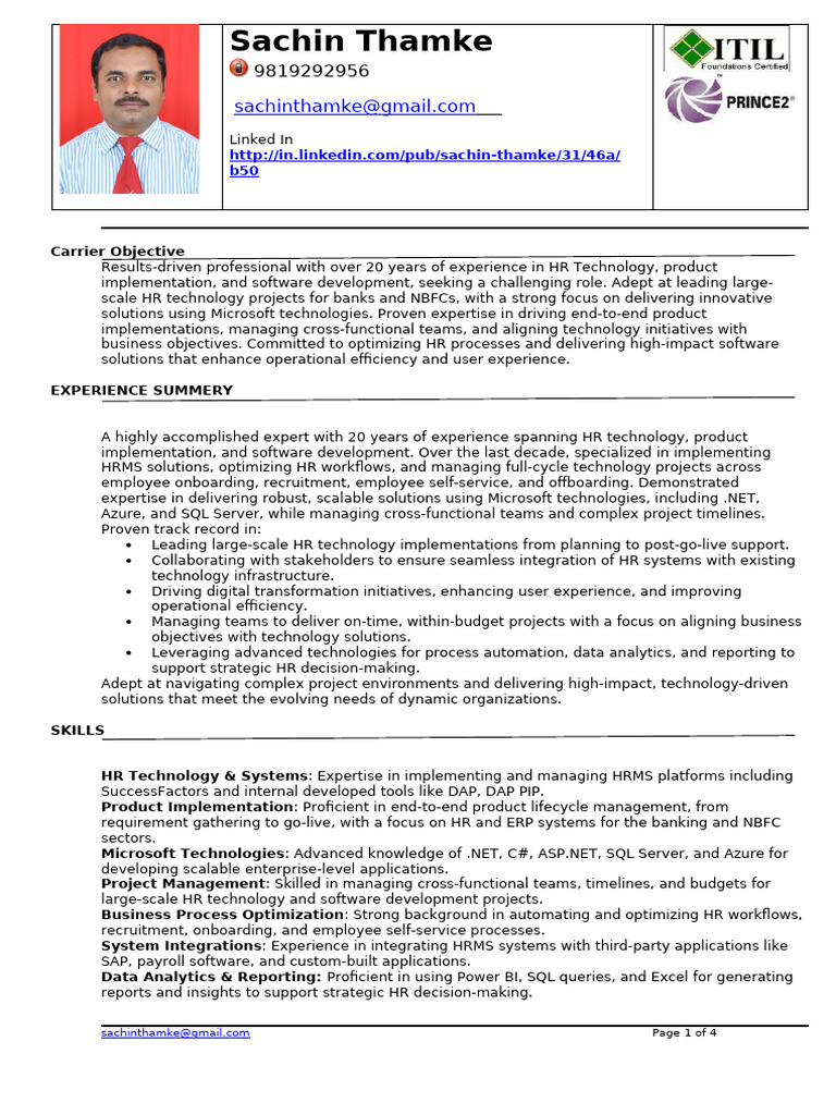 SachinThamkeResume2025 HRDigiTech | PDF | Microsoft Azure | Computing