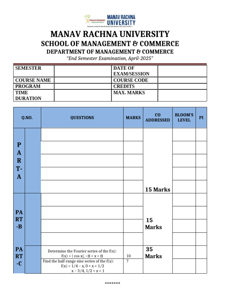 Question Paper Format-End Term - 20240205 | PDF