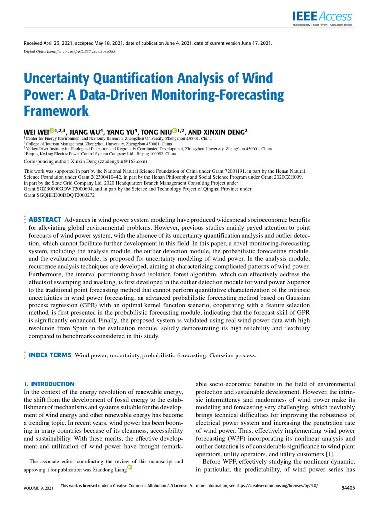 Uncertainty Quantification Analysis of Wind Power A Data-Driven Monitoring-Forecasting Framework ...