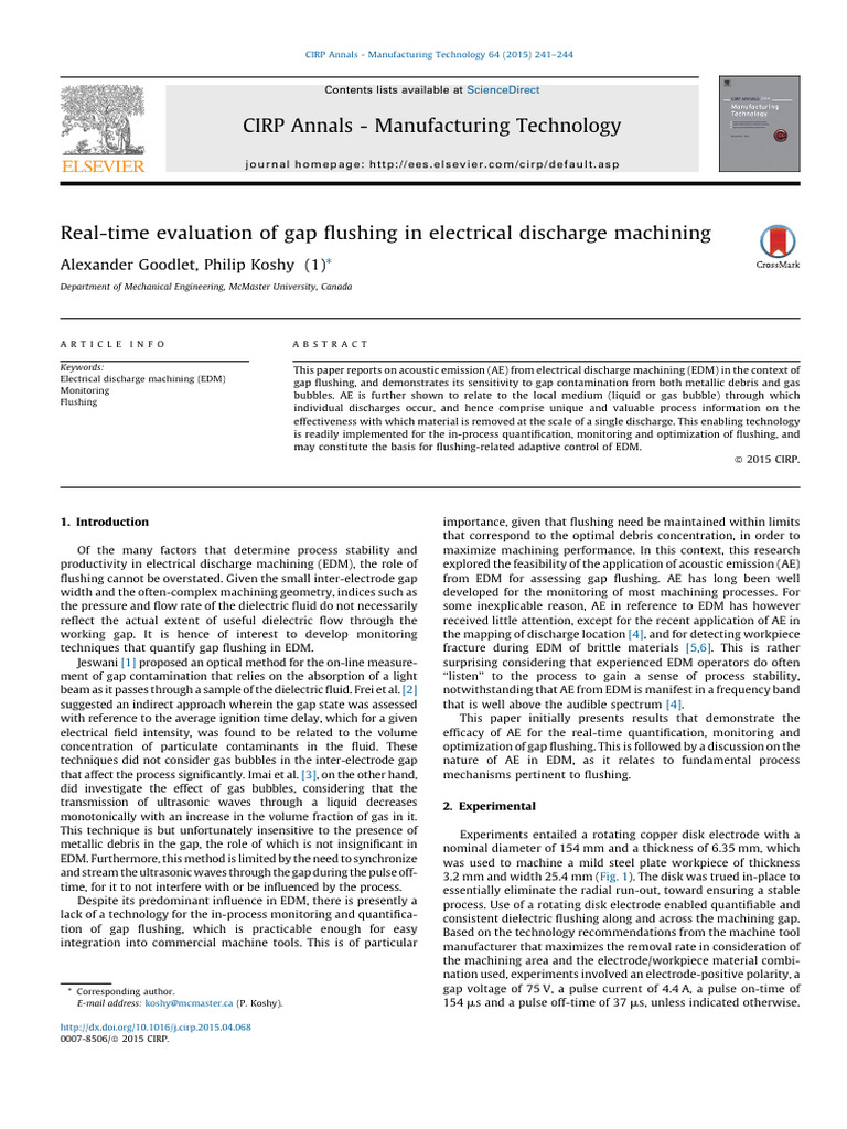 Real-Time Evaluation of Gap Flushing in Edm | PDF | Root Mean Square ...