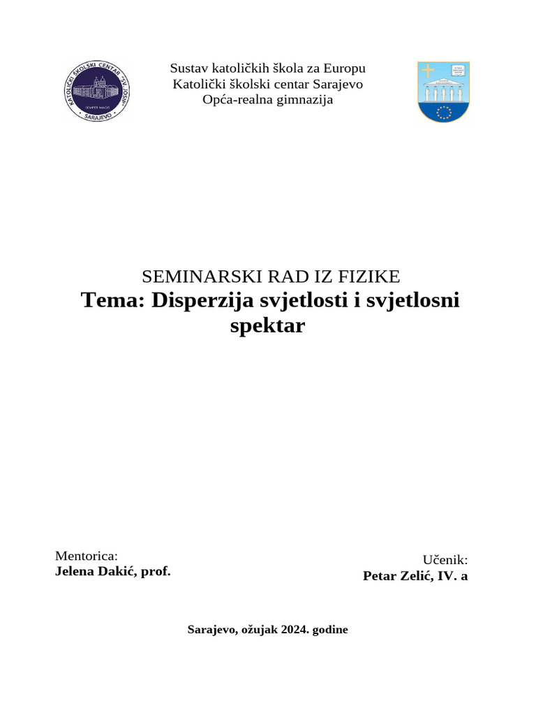 Disperzija Svjetlosti I Svjetlosni Spektar Final | PDF