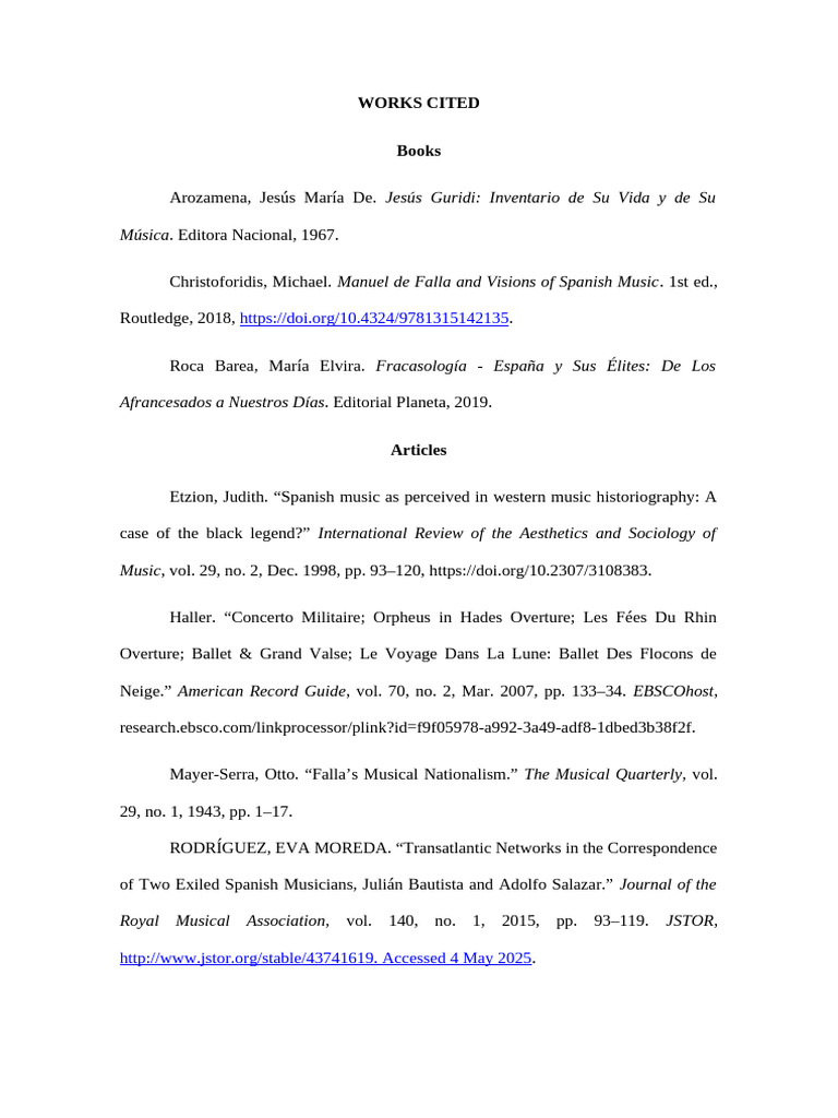 Comprehensive Works Cited on Spanish Music | PDF