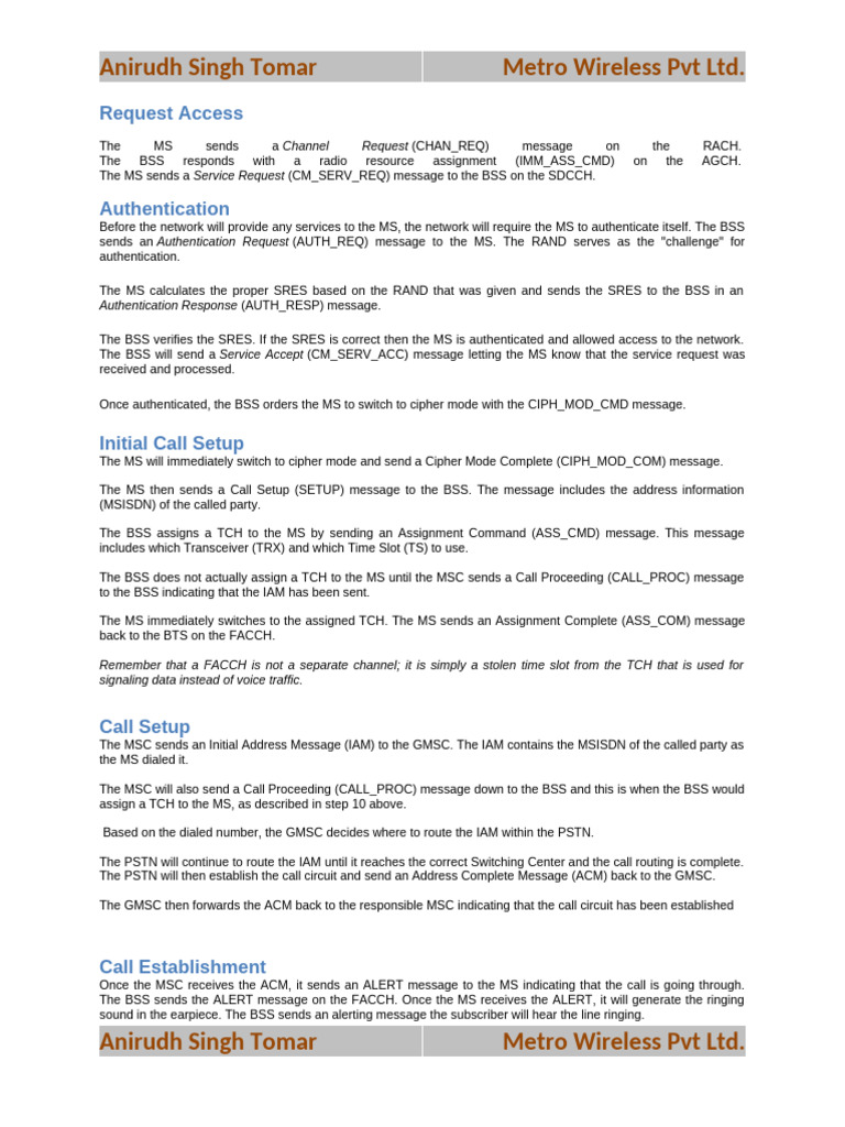 GSM Originating Call Flow | PDF | Mobile Telecommunications ...